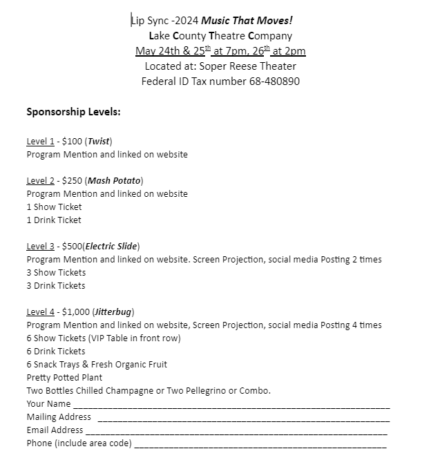 Lip Sync 2024 - Lake County Theatre Company